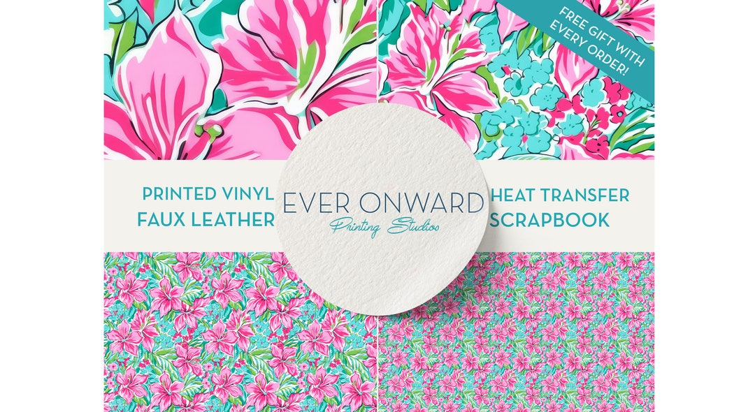 Pink and Teal Floral Vinyl, HTV, Indoor Vinyl, Printed Vinyl, Patterned ...