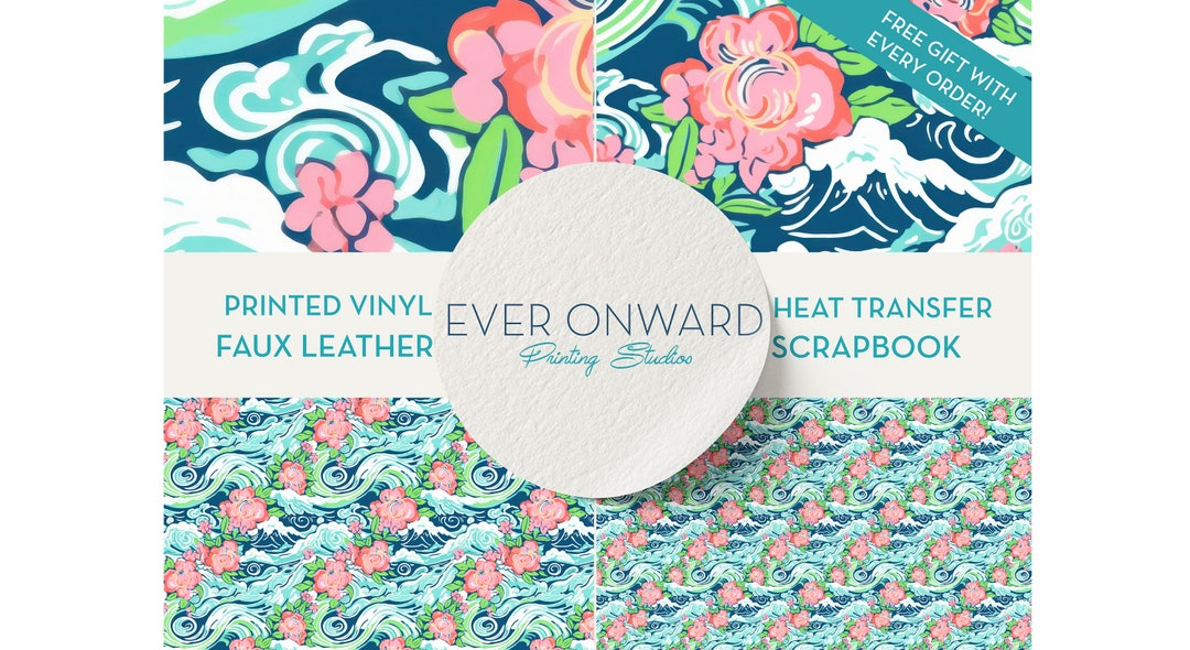 Ocean Waves and Pink Flowers Vinyl, HTV, Indoor Vinyl, Printed Vinyl ...