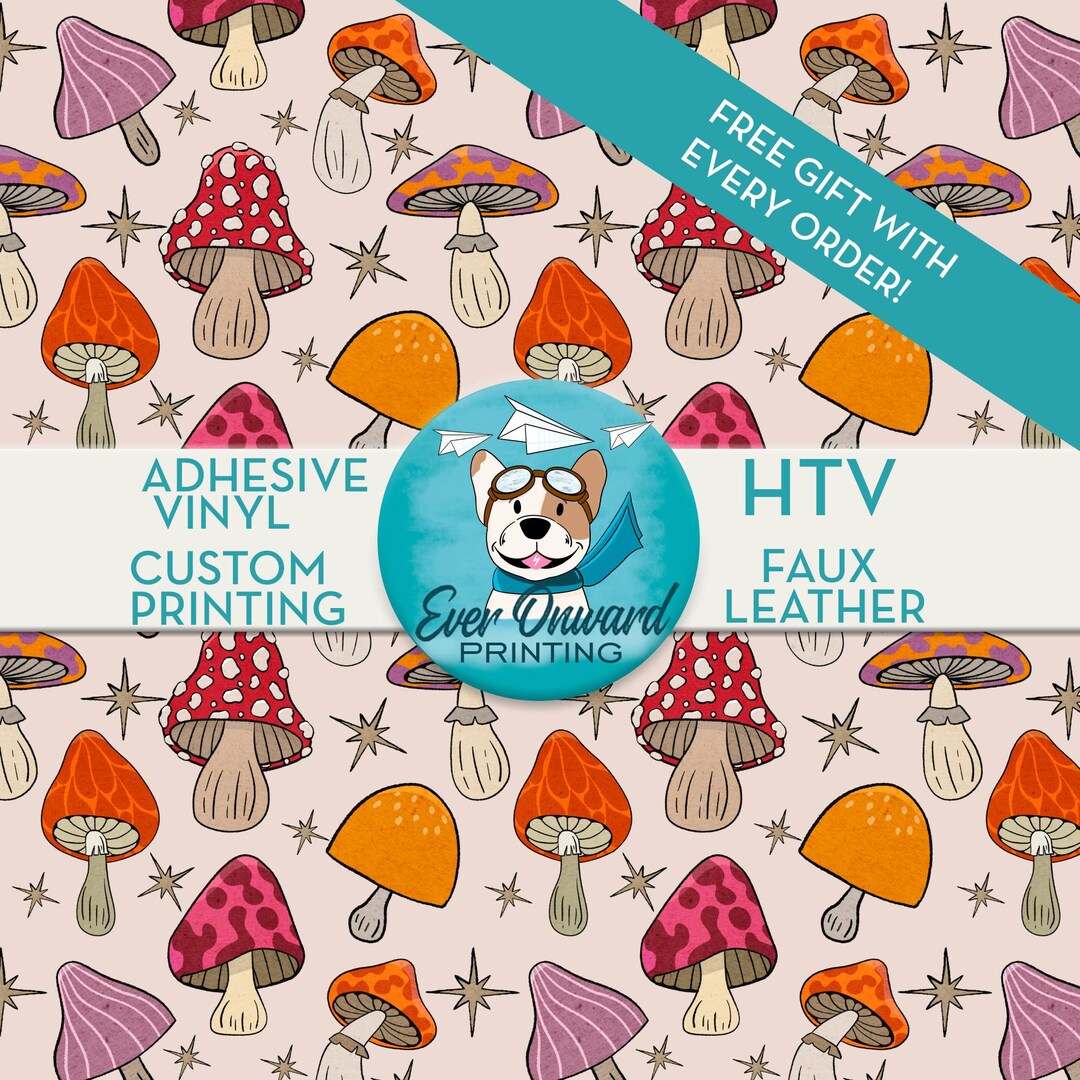 Retro 70's Mushrooms Vinyl, HTV, Indoor Vinyl, Printed Vinyl, Patterned ...