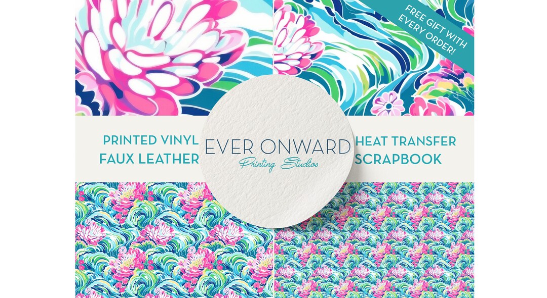 Ocean Waves and Pink Flowers Vinyl, HTV, Indoor Vinyl, Printed Vinyl ...
