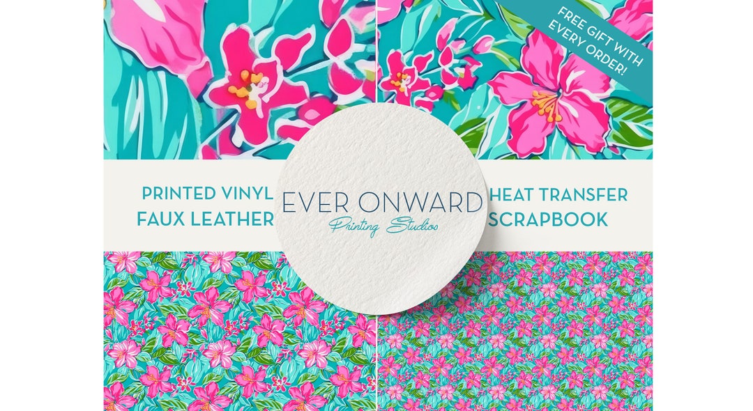 Pink and Teal Floral Vinyl, HTV, Indoor Vinyl, Printed Vinyl, Patterned ...