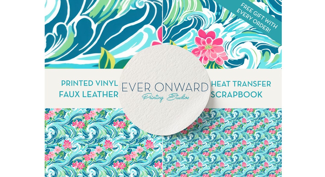 Ocean Waves and Pink Flowers Vinyl, HTV, Indoor Vinyl, Printed Vinyl ...