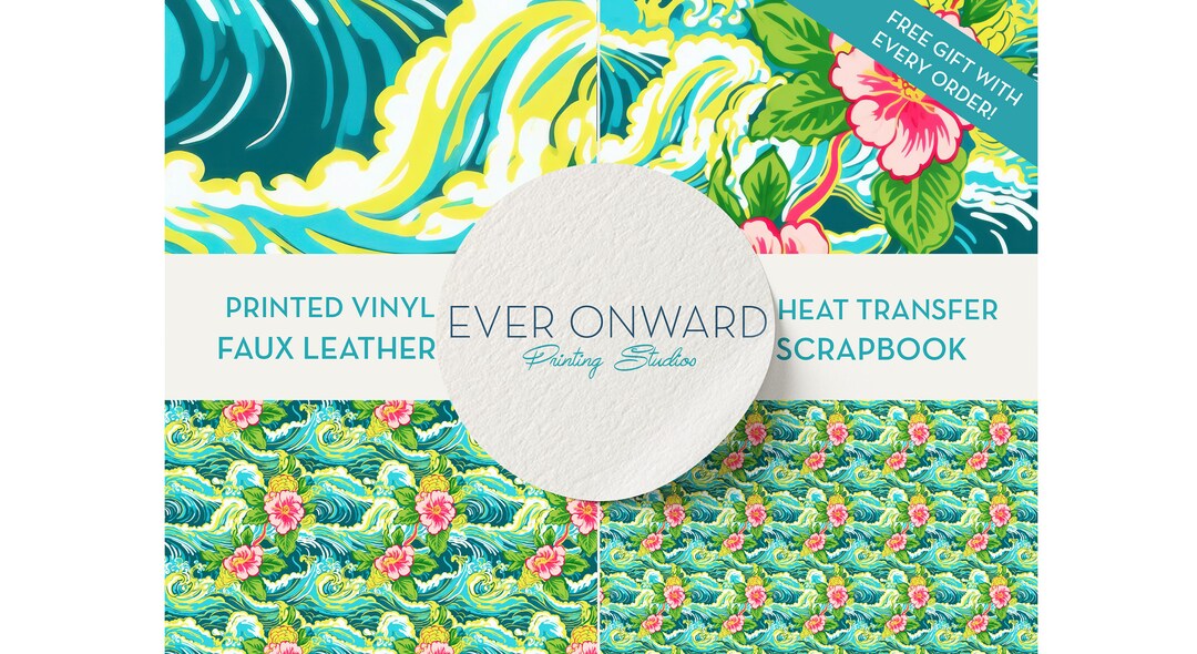 Ocean Waves and Pink Flowers Vinyl, HTV, Indoor Vinyl, Printed Vinyl ...