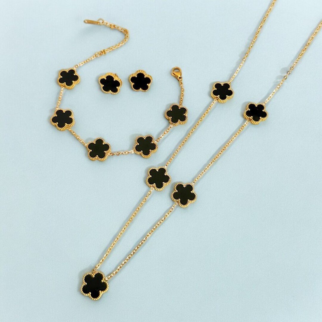 Gold Clover Set Gold Clover Necklace, Bracelet, Earrings Set Emerald ...