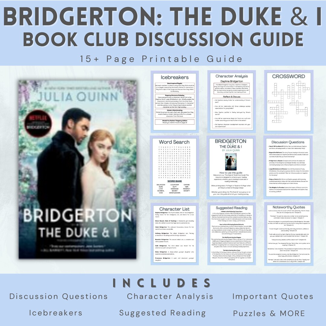 The Duke & I Book Club Discussion Guide, Bridgerton Fan, Julia Quinn ...