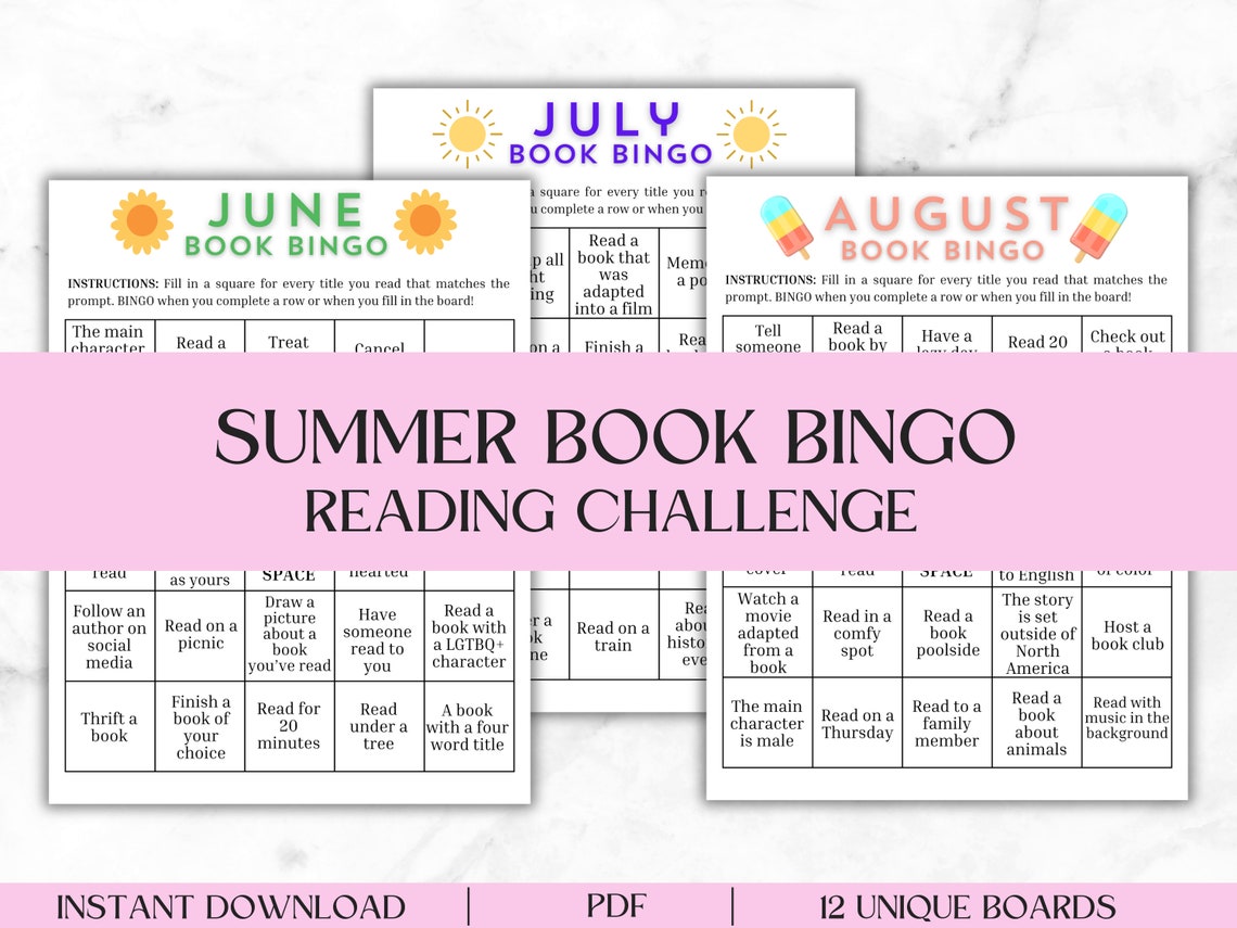 Monthly Book Bingo Printable Reading Activity, 2024 Reading Challenge ...