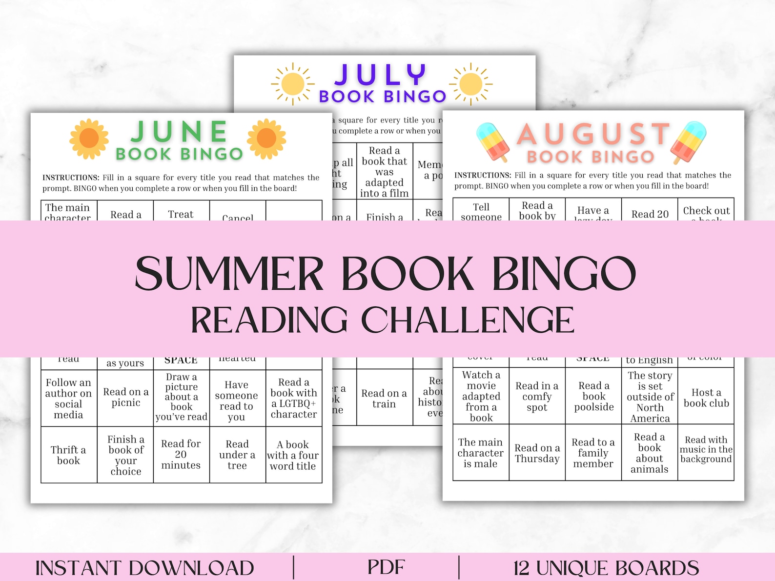 Monthly Book Bingo Printable Reading Activity, 2024 Reading Challenge ...