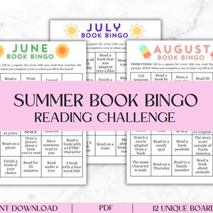 Monthly Book Bingo Printable Reading Activity, 2025 Reading Challenge ...