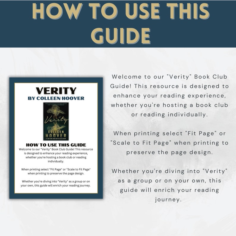 Verity by Colleen Hoover, Book Club Discussion Guide Printable ...