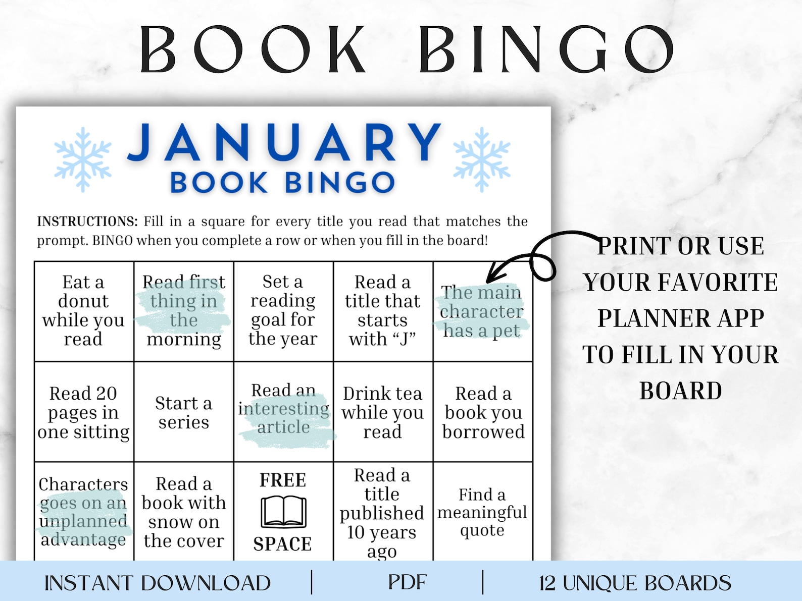 Monthly Book Bingo Printable Reading Activity, 2025 Reading Challenge ...