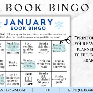 Monthly Book Bingo Printable Reading Activity, 2025 Reading Challenge ...