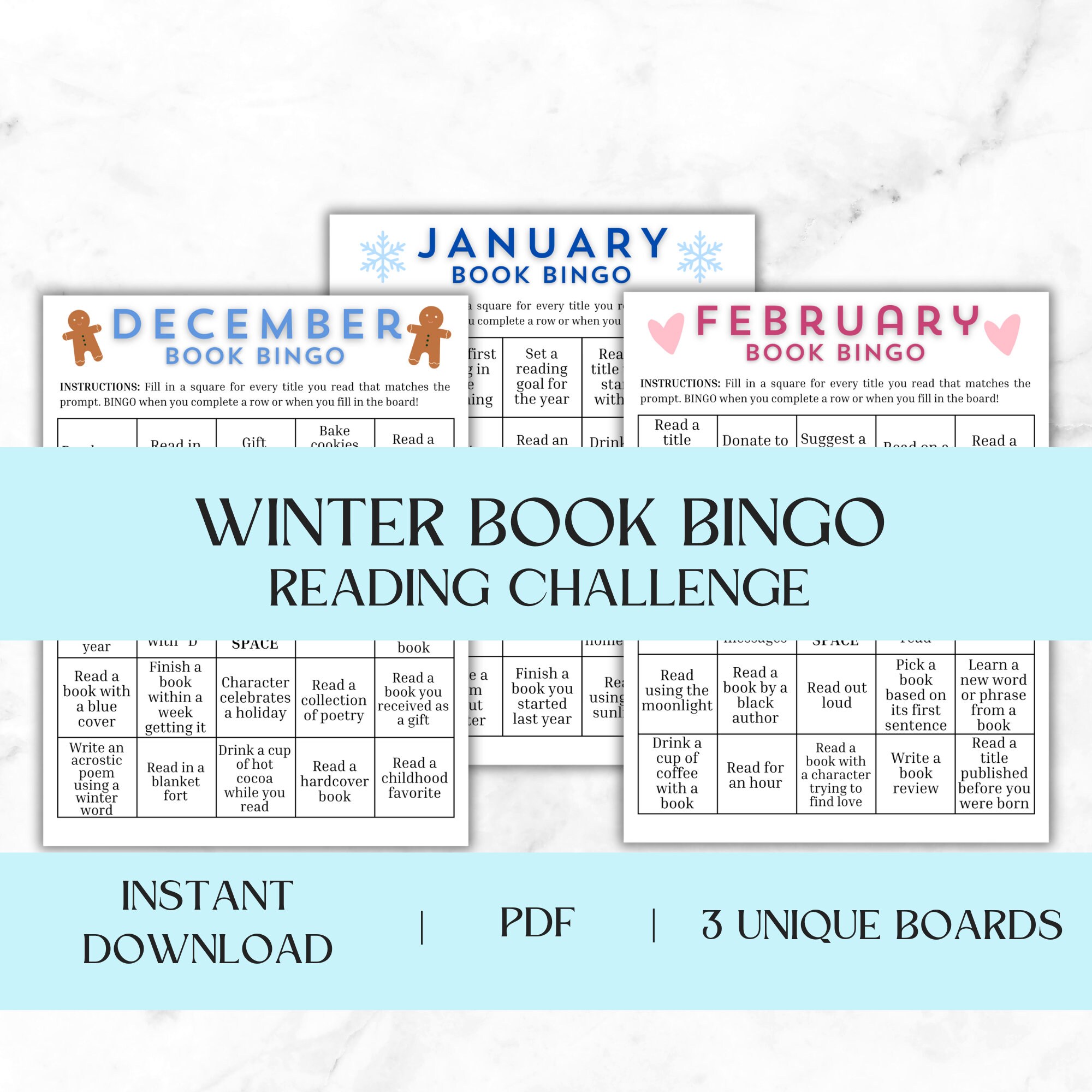 Winter Book Bingo Printable Reading Activity, 2024 Reading Challenge ...