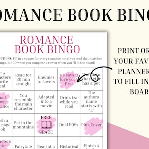 Romance Novel Book Bingo Printable Reading Activity, Fun Idea for Book ...