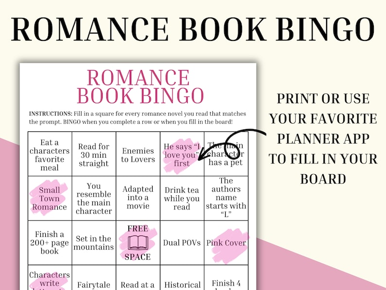 Romance Novel Book Bingo Printable Reading Activity, Fun Idea for Book ...