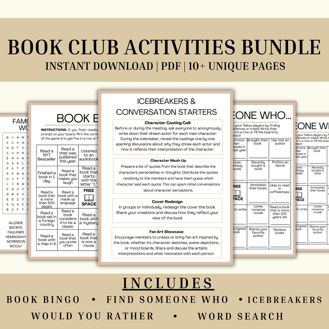Printable Book Club Activity Guide, Book Club Icebreakers and Games ...