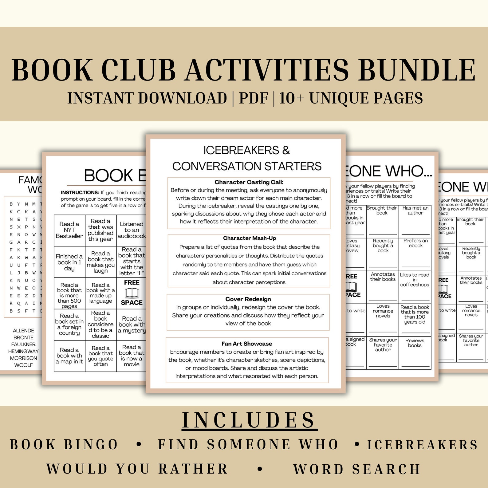 Printable Book Club Activity Guide, Book Club Icebreakers and Games ...