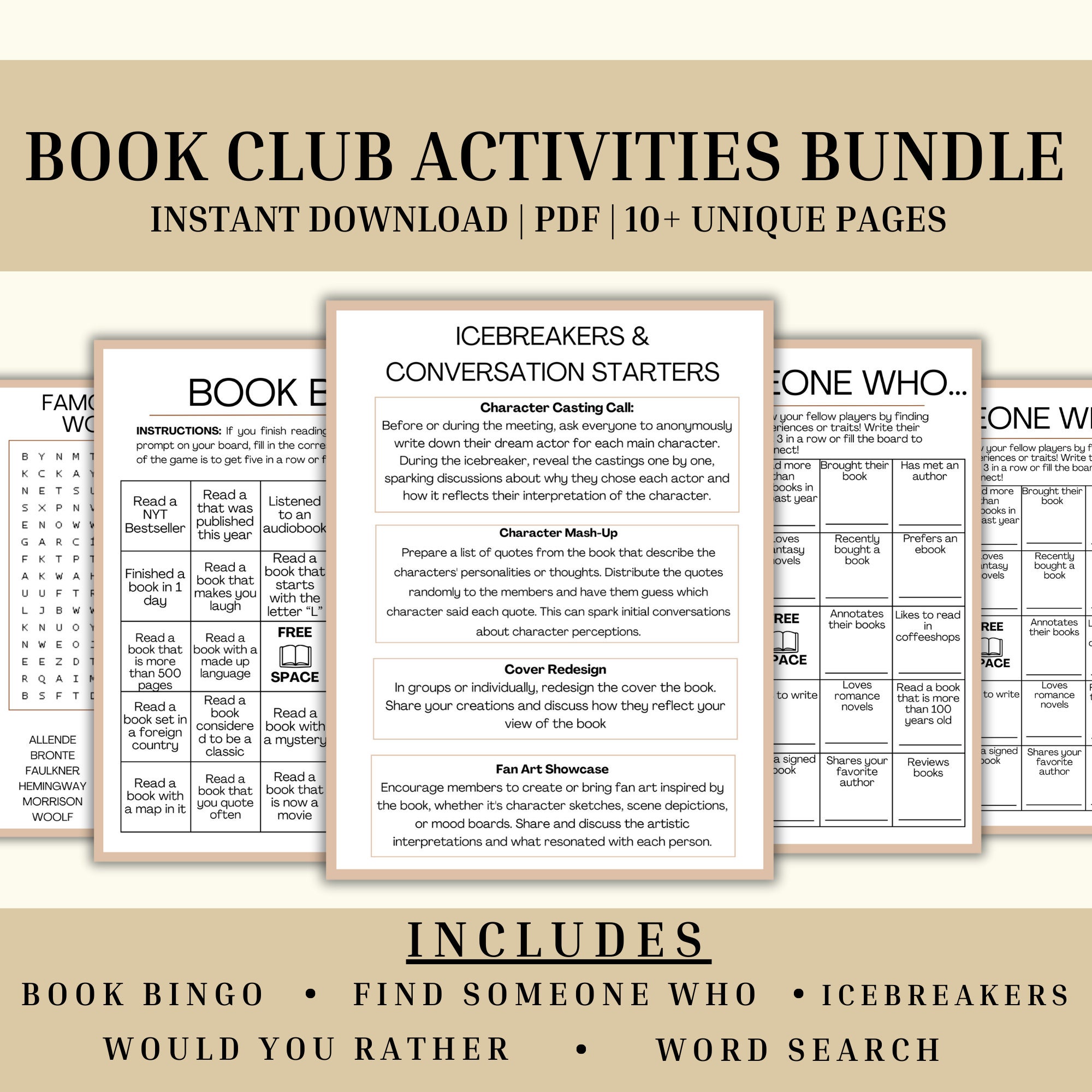 Printable Book Club Activity Guide, Book Club Icebreakers and Games ...