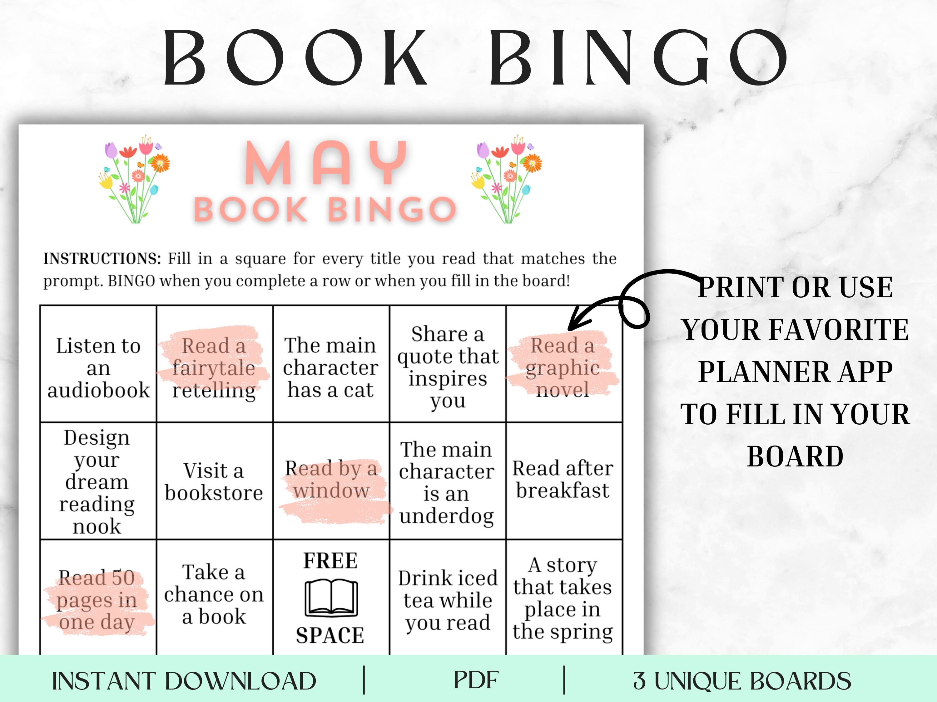 Spring Book Bingo Printable Reading Activity, 2024 Reading Challenge ...