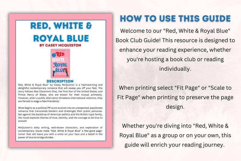 Red White & Royal Blue by Casey Mcquiston, Book Club Discussion Guide ...