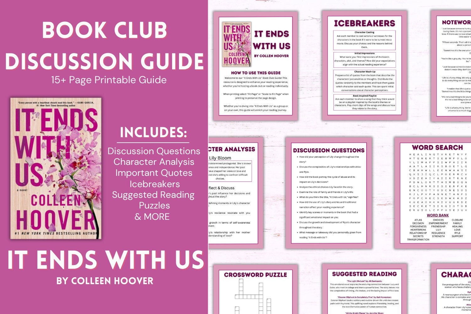 It Ends With Us by Colleen Hoover, Book Club Discussion Guide Printable ...