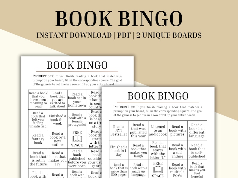 Book Bingo Printable Reading Activity Fun Idea for Book Club - Etsy