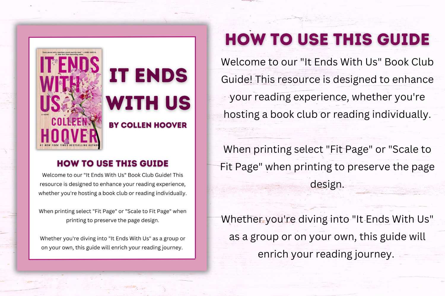 It Ends With Us by Colleen Hoover, Book Club Discussion Guide Printable ...