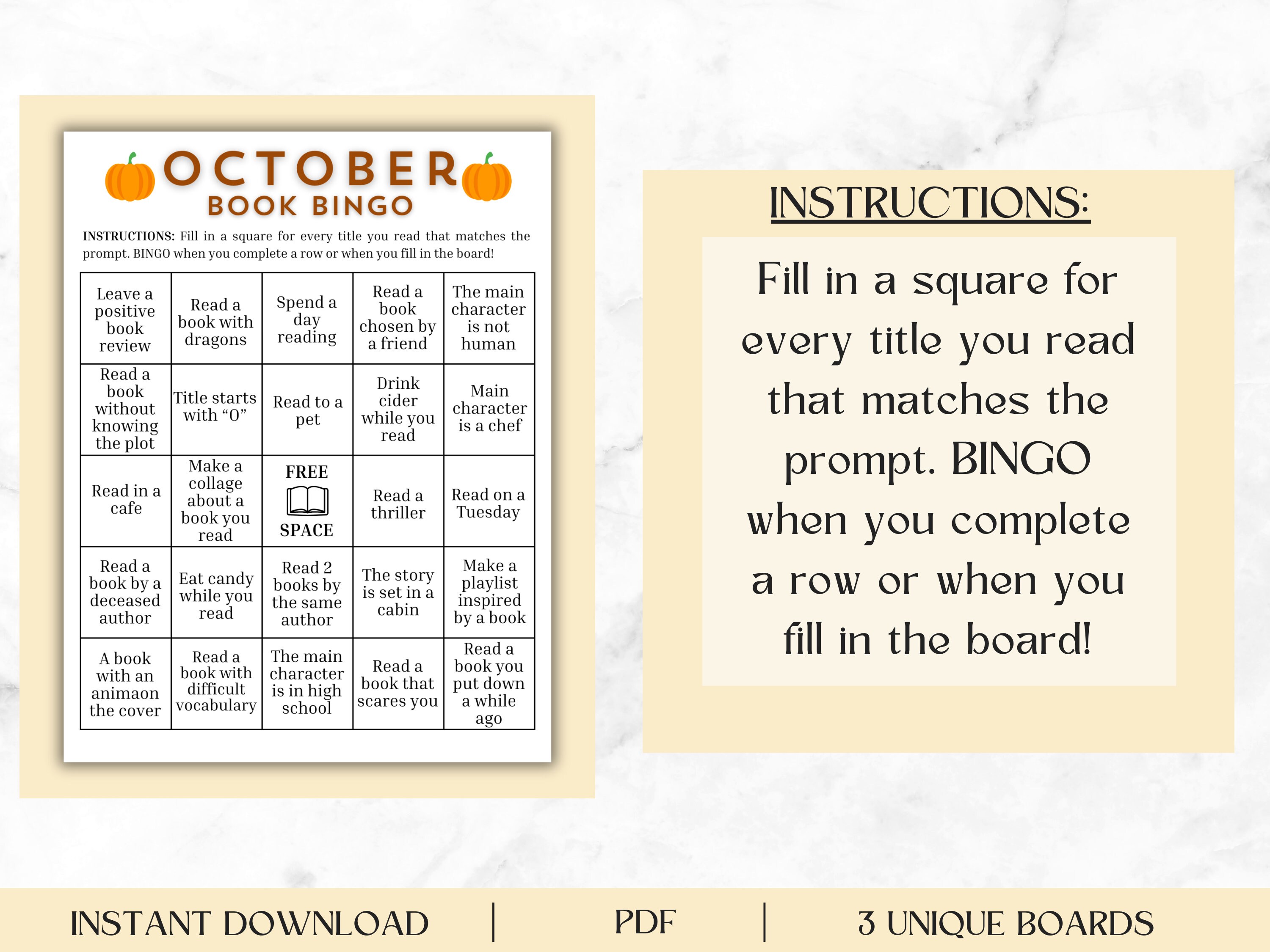 Fall Book Bingo Printable Reading Activity, 2024 Reading Challenge ...