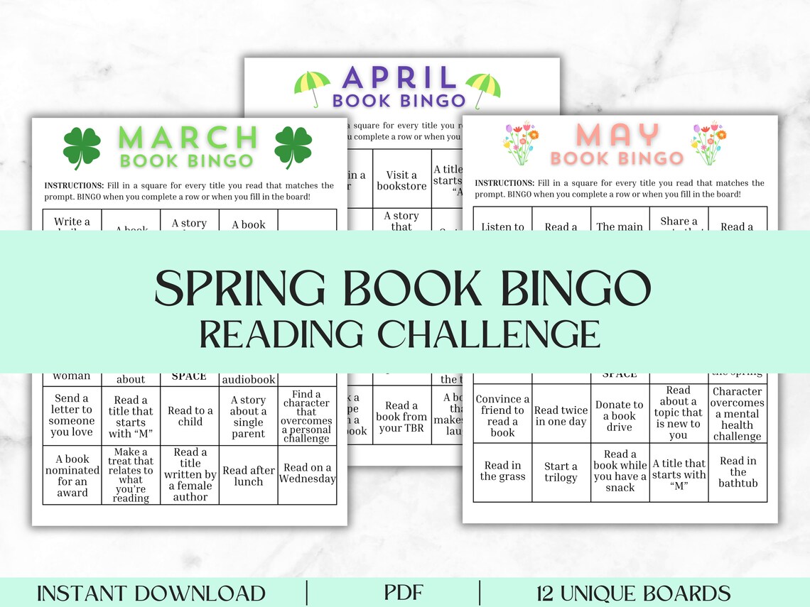 Monthly Book Bingo Printable Reading Activity, 2024 Reading Challenge ...