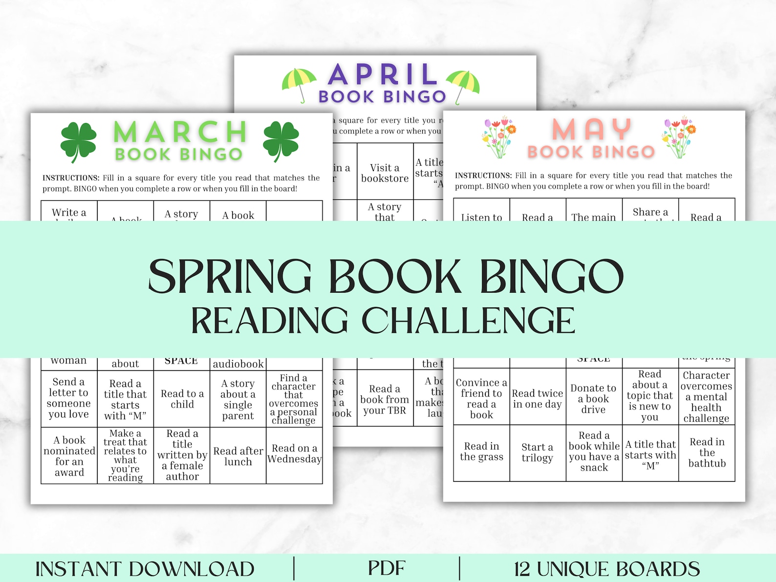 Monthly Book Bingo Printable Reading Activity, 2024 Reading Challenge ...