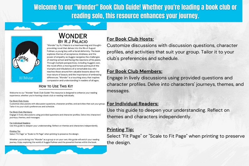 Wonder by R J Palacio, Children's Book Club Discussion Guide, Reading ...
