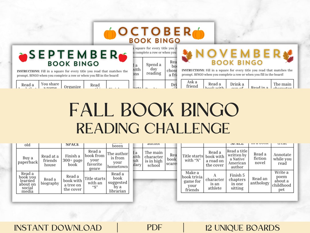 Fall Book Bingo Printable Reading Activity, 2024 Reading Challenge ...
