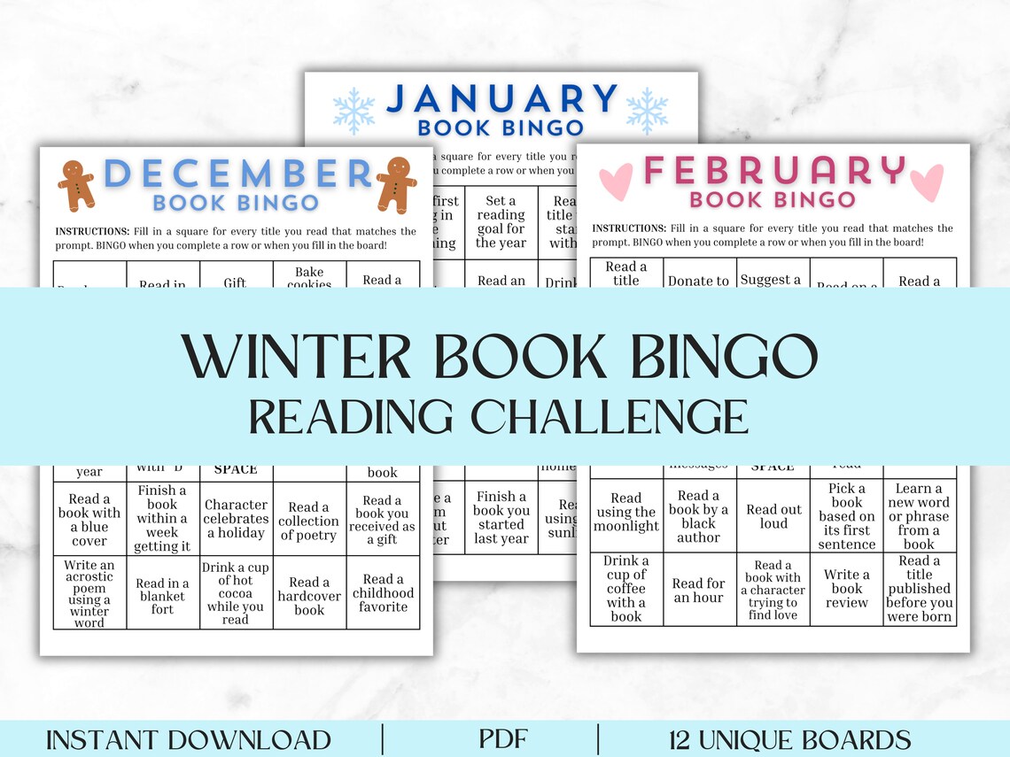 Monthly Book Bingo Printable Reading Activity, 2024 Reading Challenge ...
