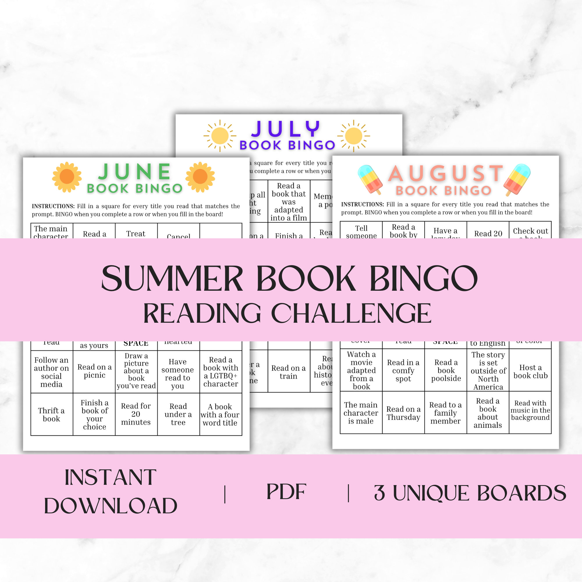 Summer Book Bingo Reading Challenge, Monthly Tracker (digital Download ...