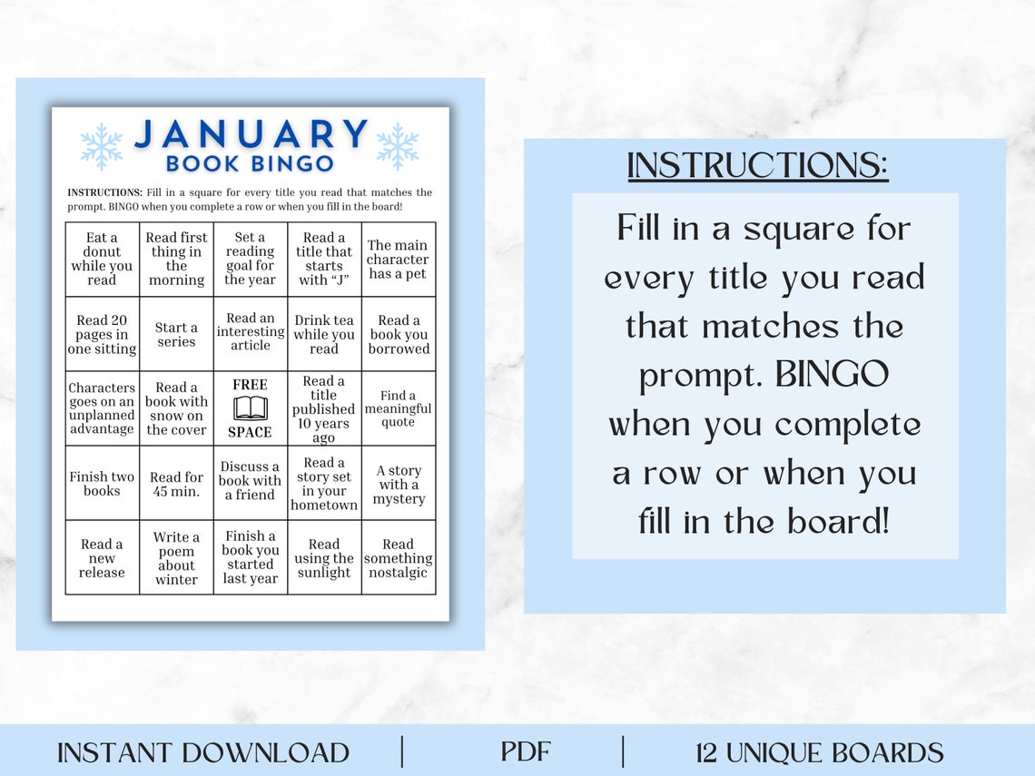 Monthly Book Bingo Printable Reading Activity, 2024 Reading Challenge ...