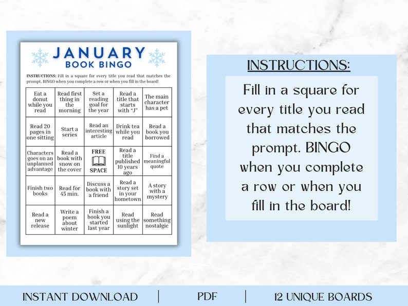 Monthly Book Bingo Printable Reading Activity, 2025 Reading Challenge ...