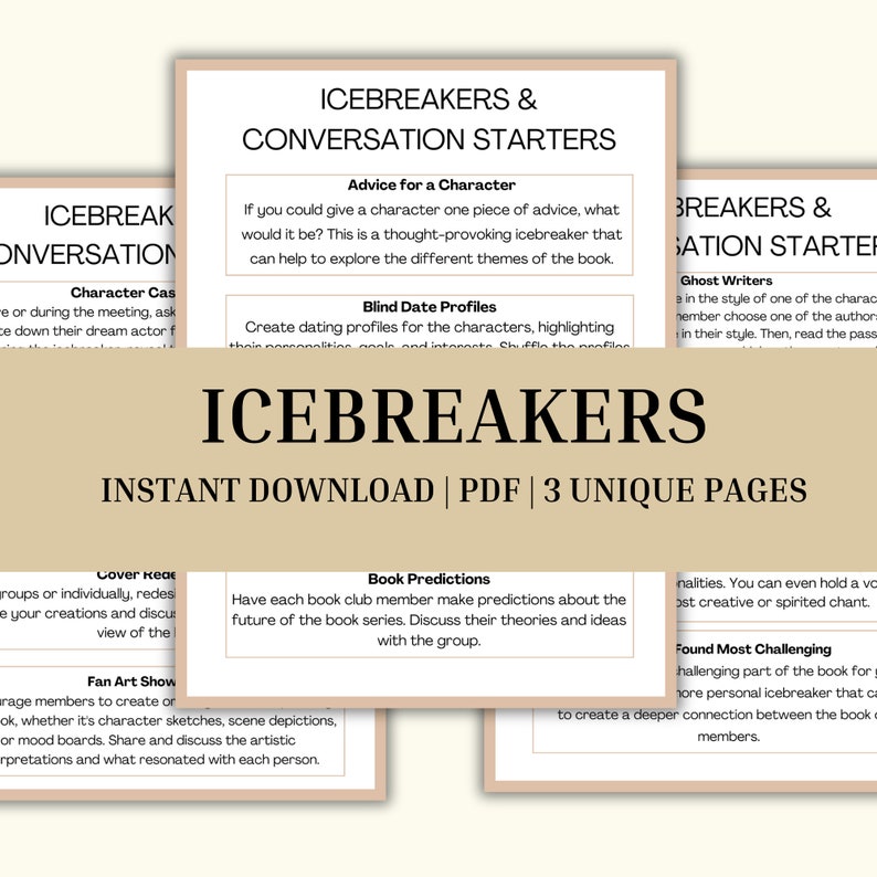 Printable Book Club Activity Guide, Book Club Icebreakers and Games ...
