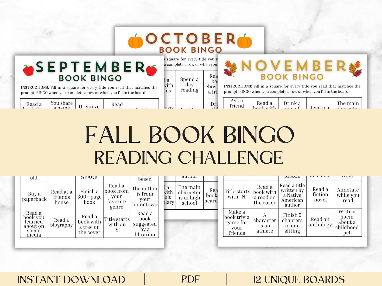 Monthly Book Bingo Printable Reading Activity, 2024 Reading Challenge ...
