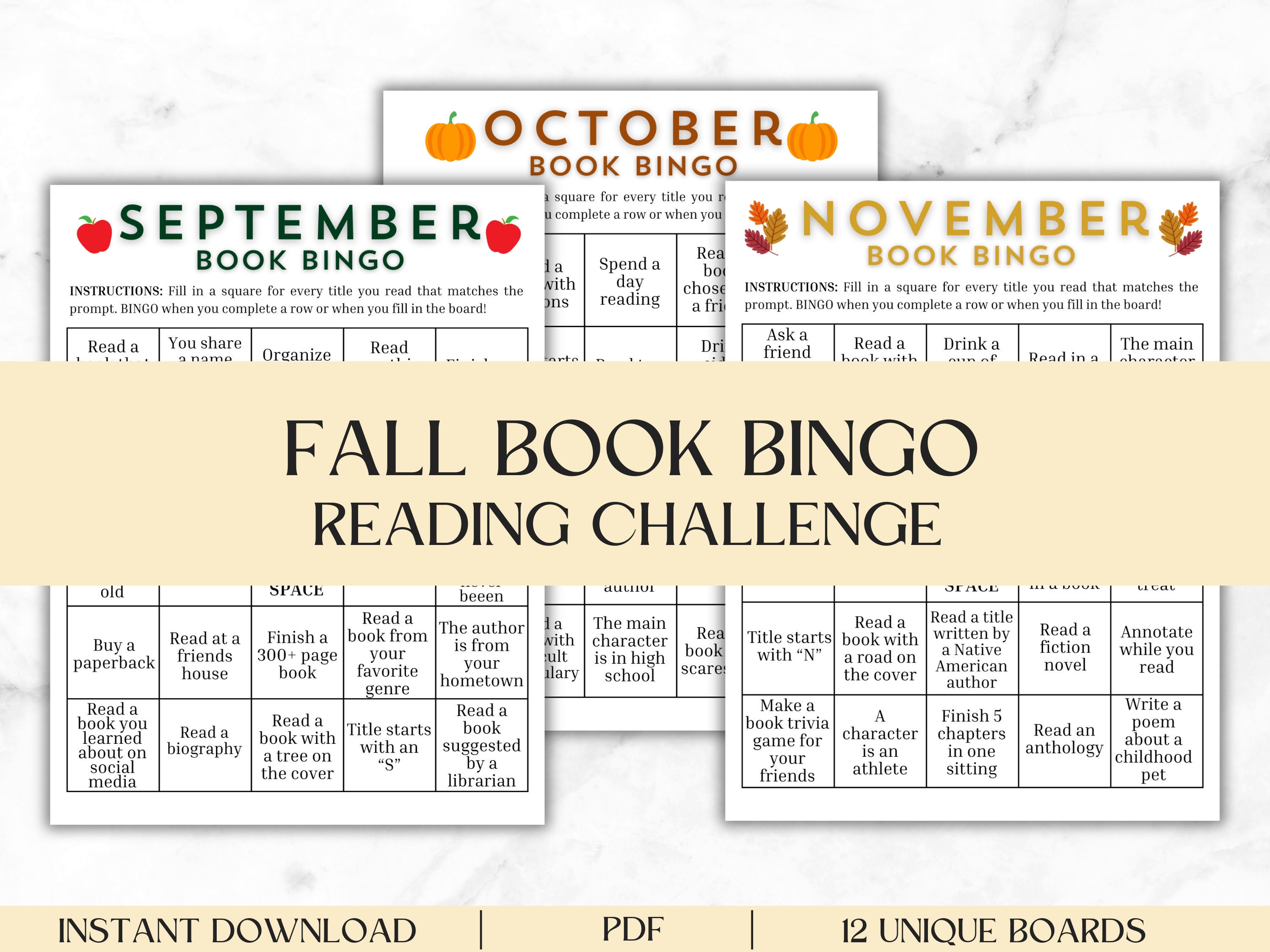 Monthly Book Bingo Printable Reading Activity, 2024 Reading Challenge, Yearly Reading Tracker ...