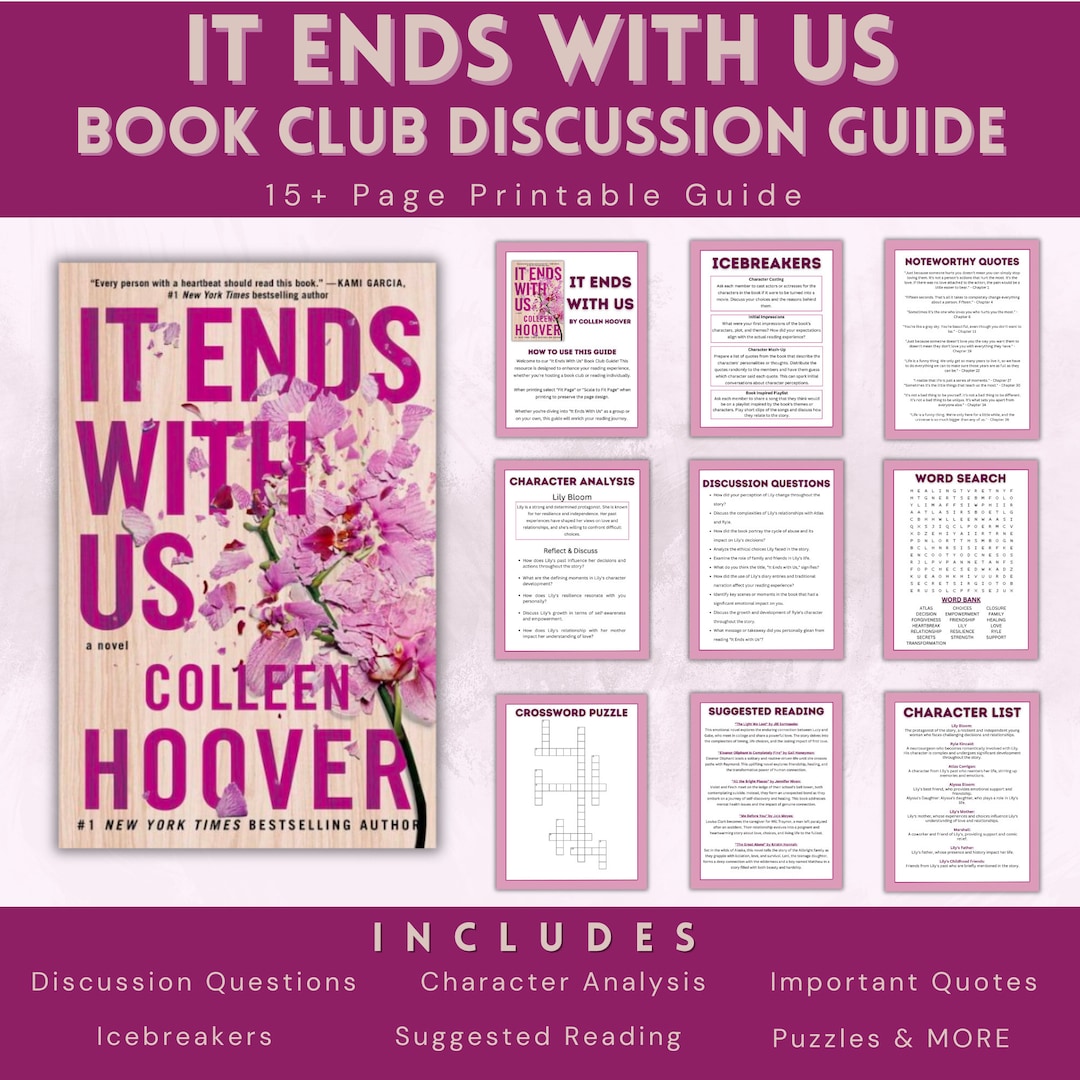 It Ends With Us by Colleen Hoover, Book Club Discussion Guide Printable ...