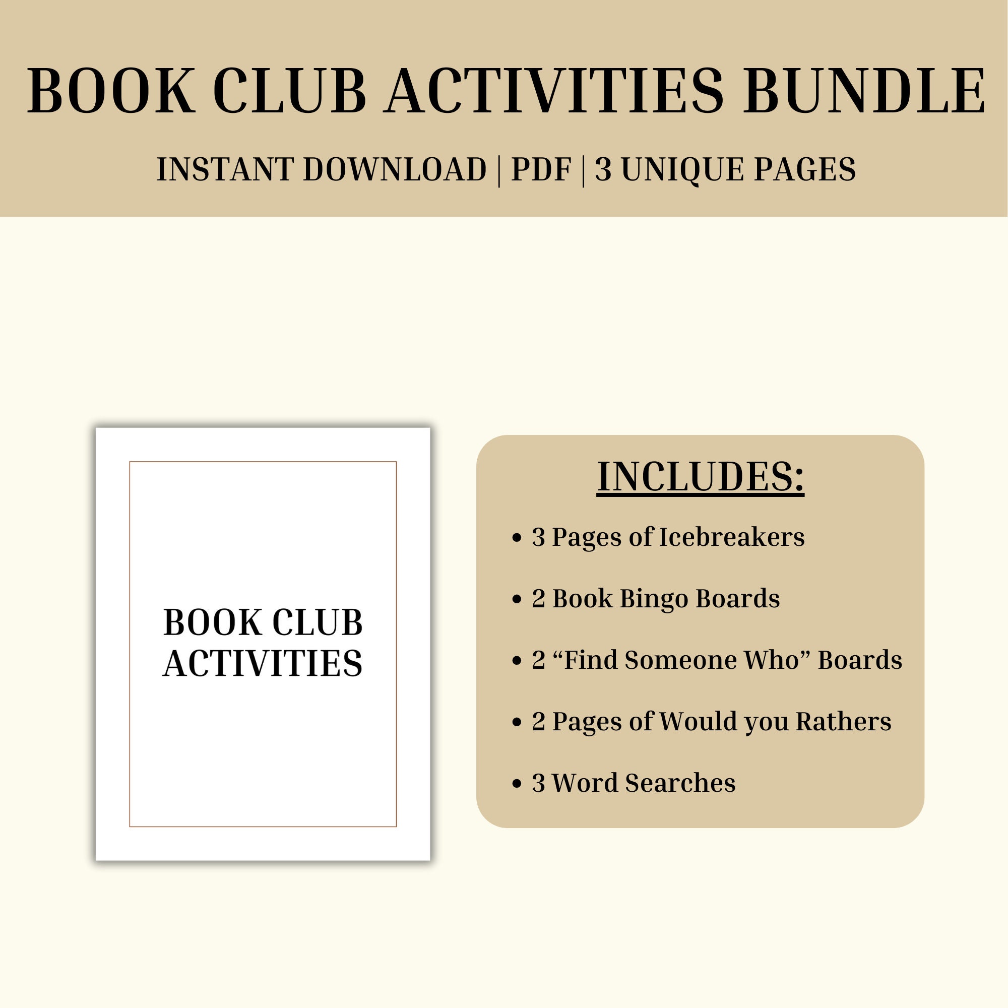 Printable Book Club Activity Guide, Book Club Icebreakers and Games ...