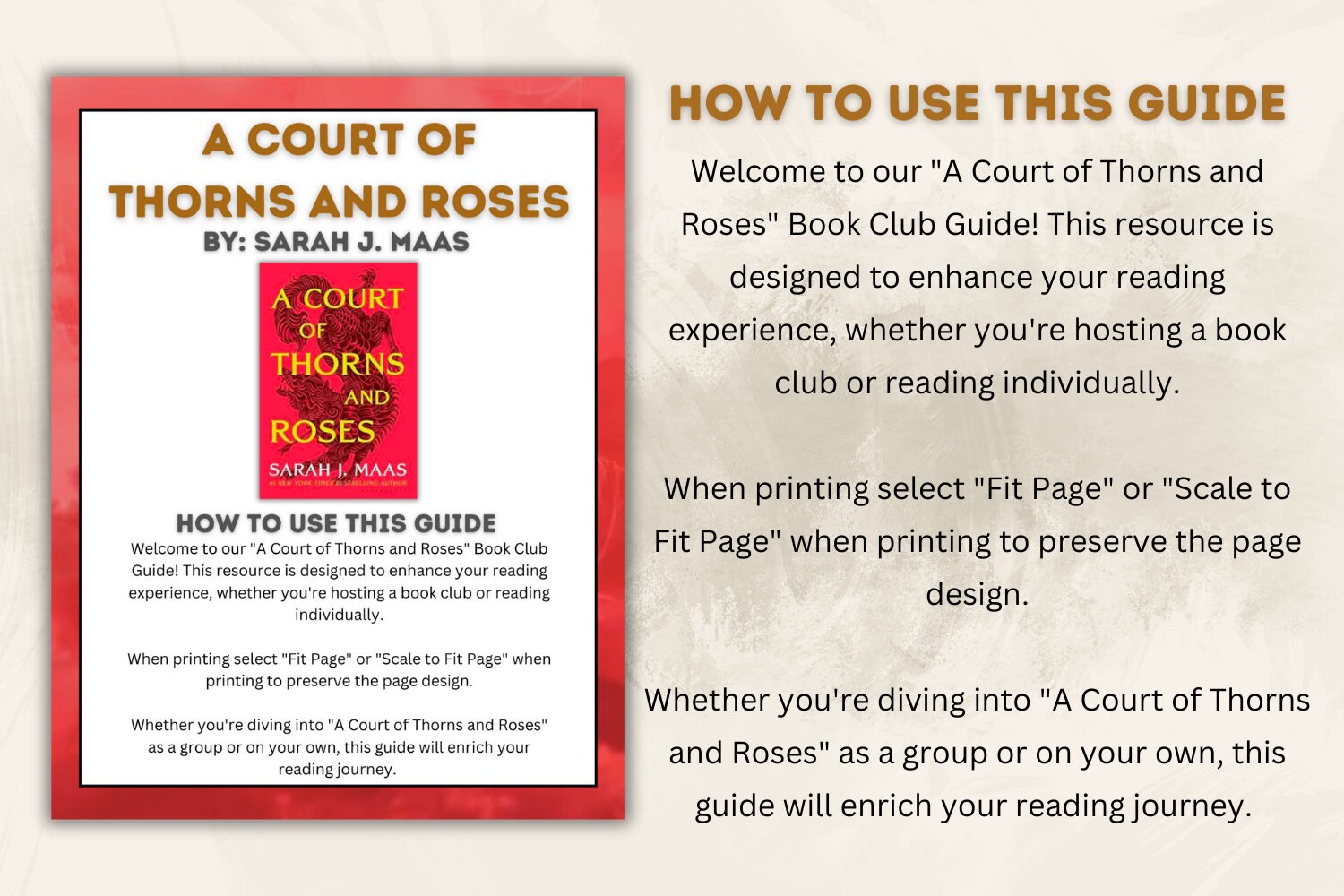 A Court of Thorns and Roses by Sarah J Maas, Book Club Discussion Guide ...