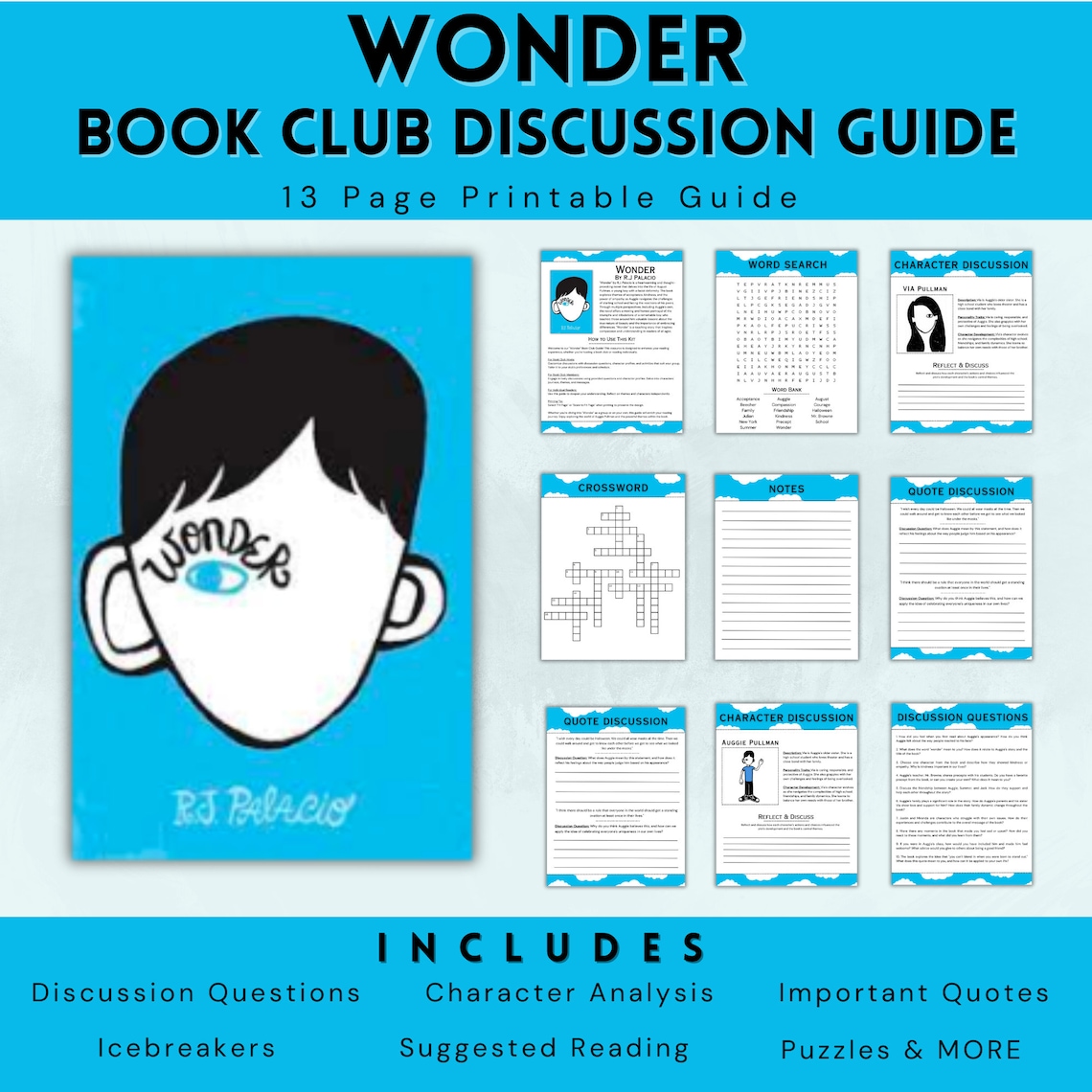 Wonder by R J Palacio, Children's Book Club Discussion Guide, Reading ...
