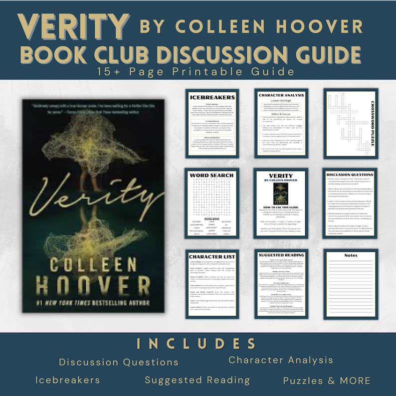Verity by Colleen Hoover, Book Club Discussion Guide Printable ...