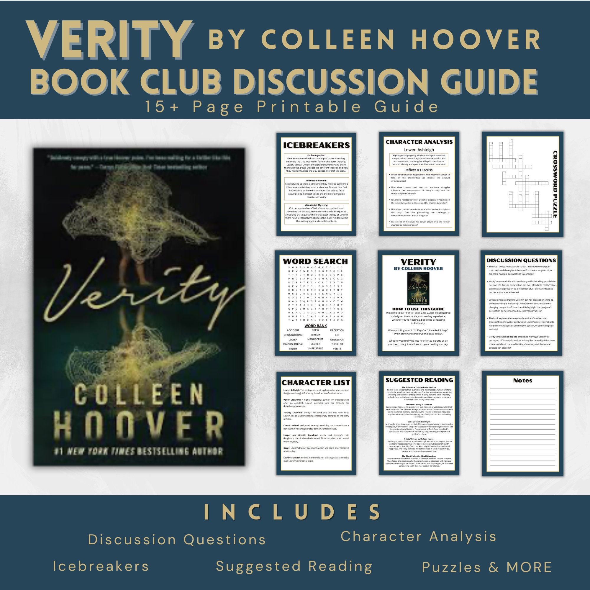 Verity by Colleen Hoover, Book Club Discussion Guide Printable ...