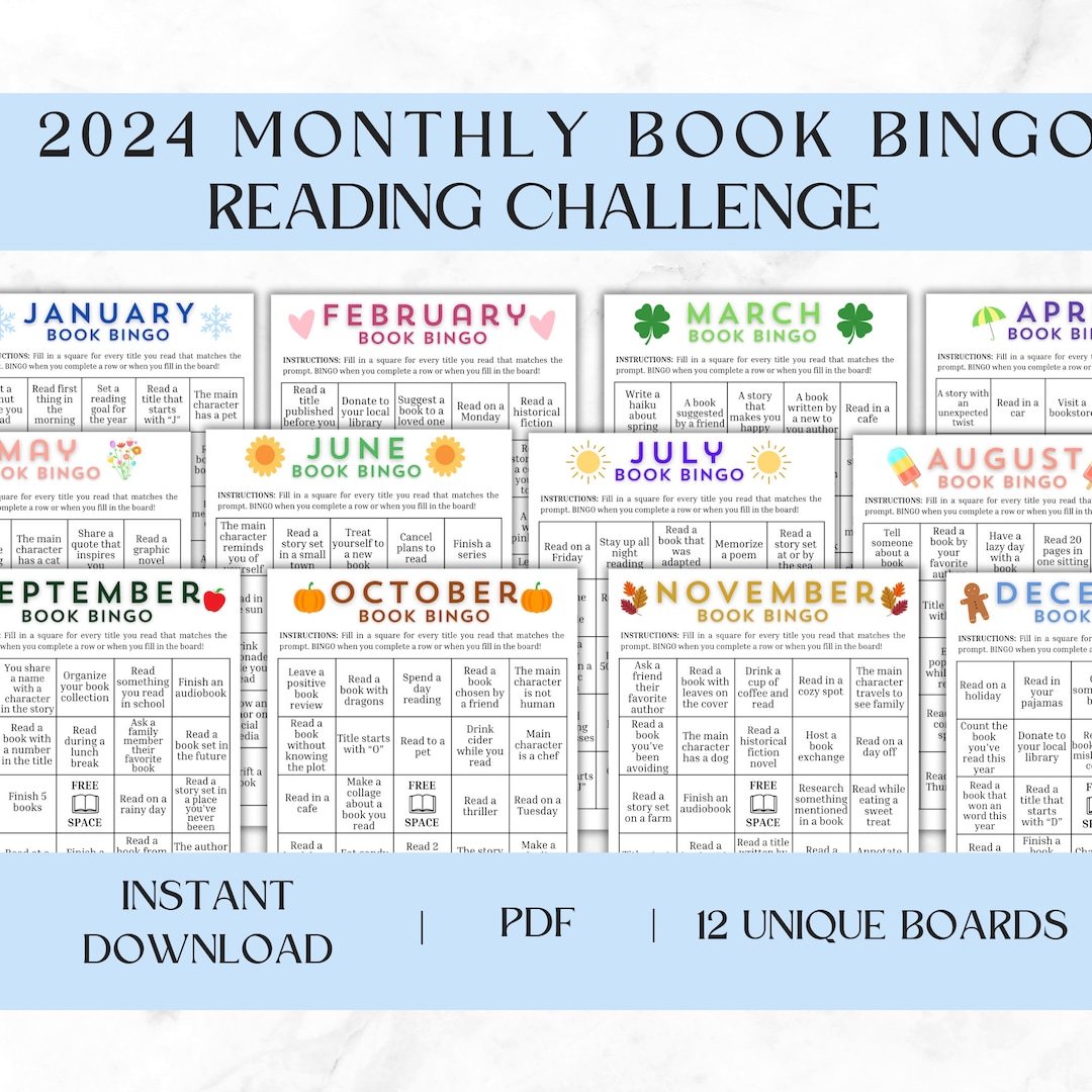 Monthly Book Bingo Printable Reading Activity, 2025 Reading Challenge ...