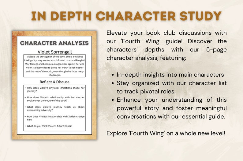 Fourth Wing by Rebecca Yarros, Book Club Discussion Guide Printable ...