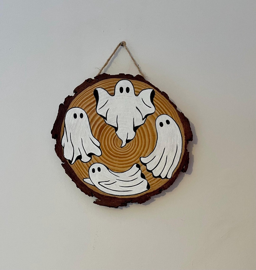 Ghosts Wood Wall Art Hand Painted Recycled Pine Wood Slice Wall Decor ...