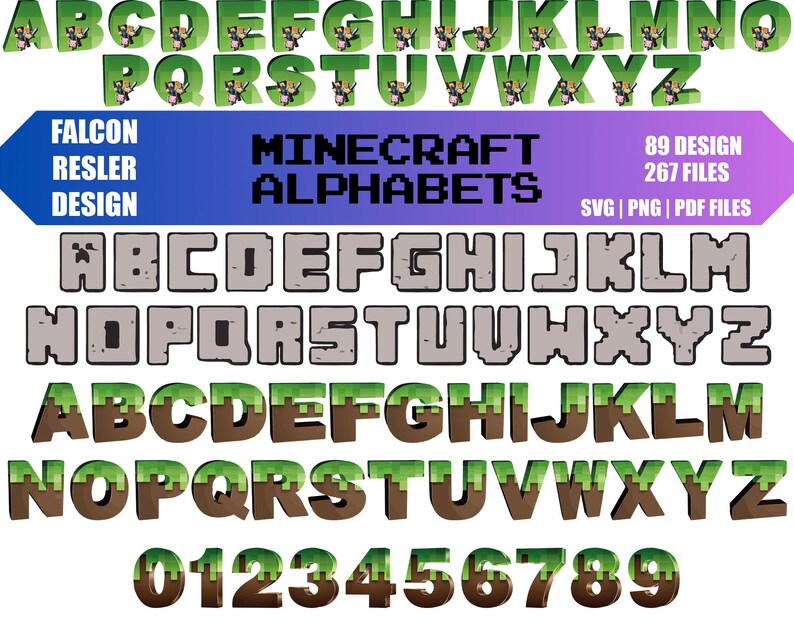Minecraft Alphabet Bundle Game Chracters Svg-png-pdf Bundle - Etsy