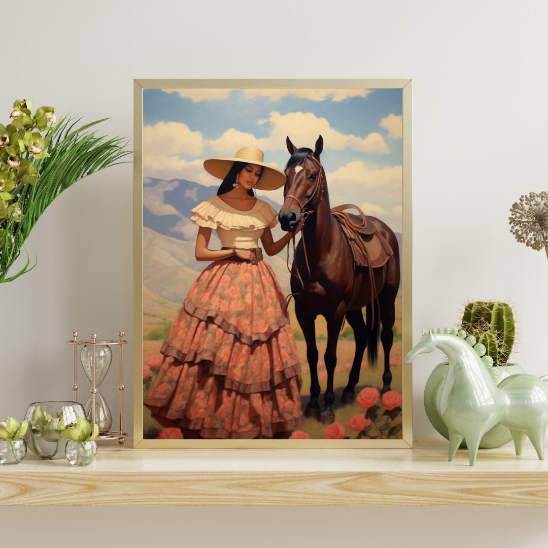 Vintage Mexican Folk Art Oil Painting, Horseback Riding Painting ...