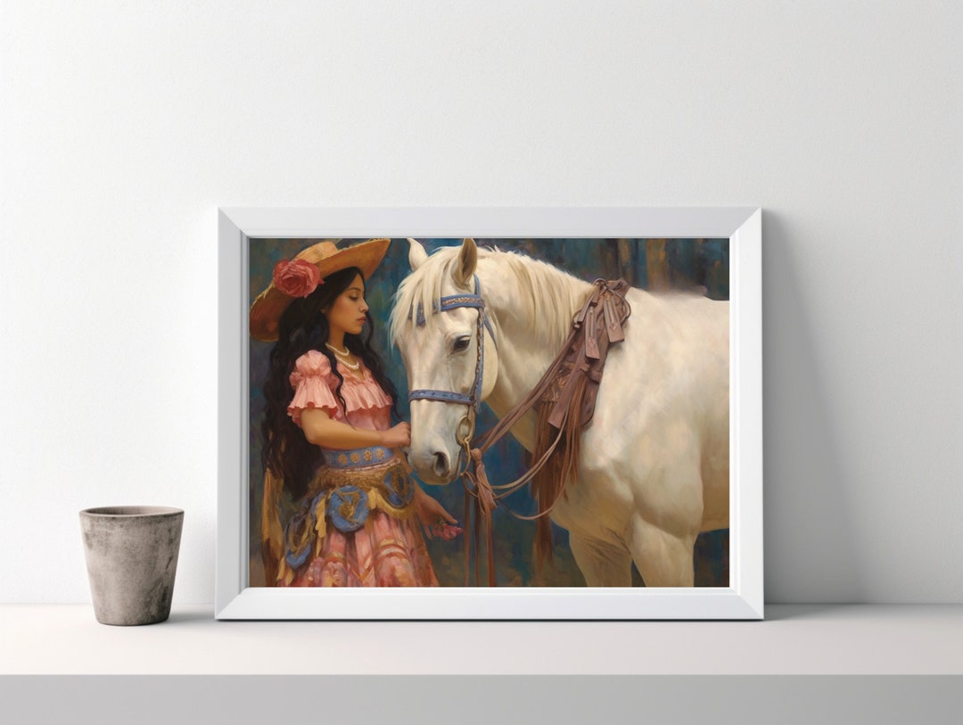 Modern Mexican Folk Art Oil Painting, Horseback Riding Painting ...